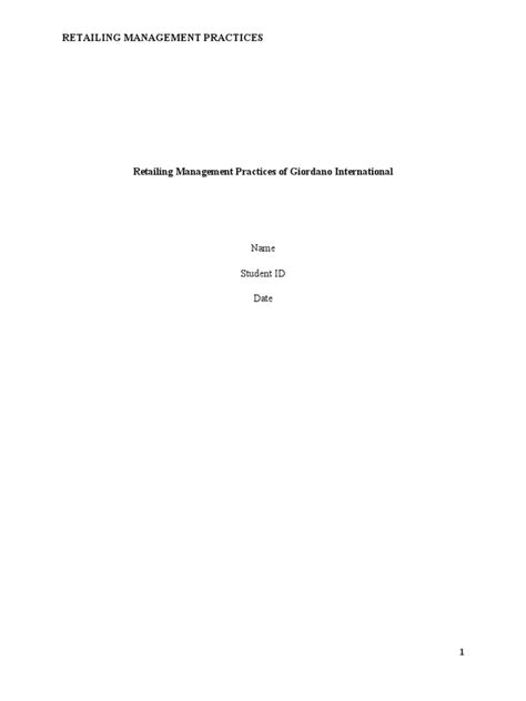 Retailing Management Practices Of Giordano International Pdf Retail Consumer Behaviour