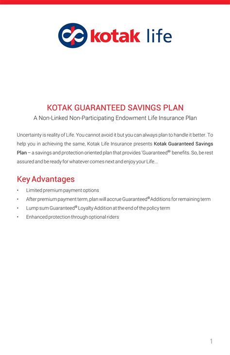 Kotak Guaranteed Savings Plan Kotak Life Pdf Life Insurance