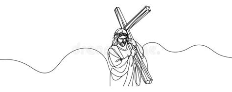 Drawing Of Jesus Christ Carrying The Cross Drawn Continuous Line