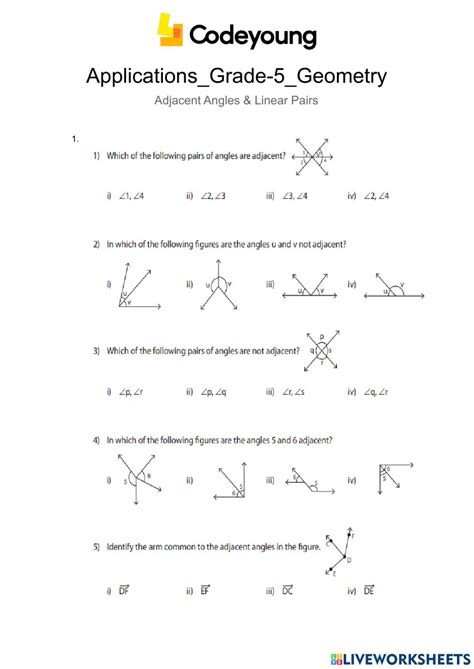 Measuring Adjacent Angles Worksheet