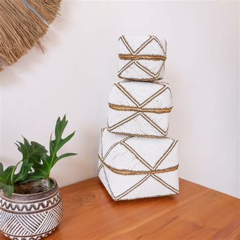 Balinese Bamboo Beaded Box Set With Beads Joglo Living