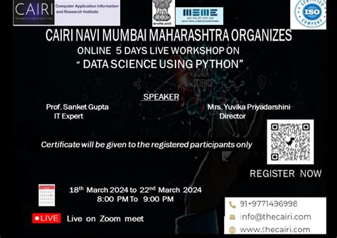 Online 1hour Live Workshop For 5 Days On Data Science Using Python Computer Application