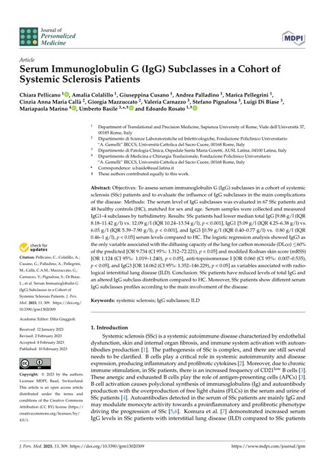 Pdf Serum Immunoglobulin G Igg Subclasses In A Cohort Of Systemic