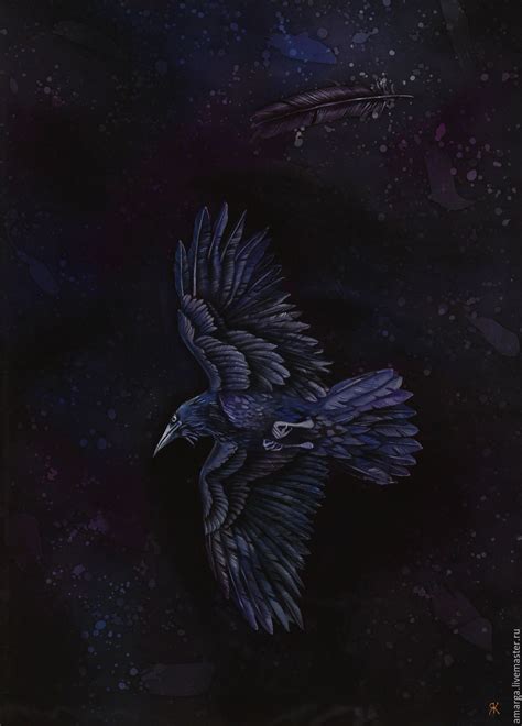 Шелковый батик шарф Черный самайн Ворон маренго