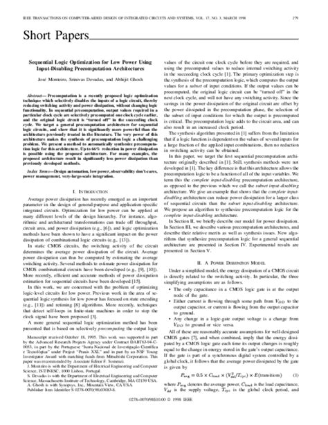 Pdf Sequential Logic Optimization For Low Power Using Input Disabling