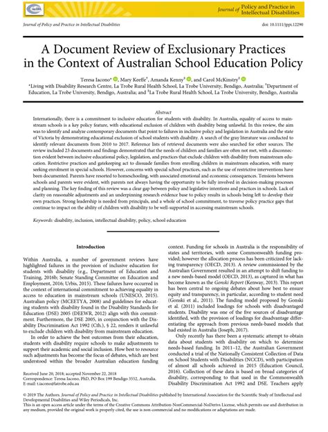 Pdf A Document Review Of Exclusionary Practices In The Context Of Australian School Education