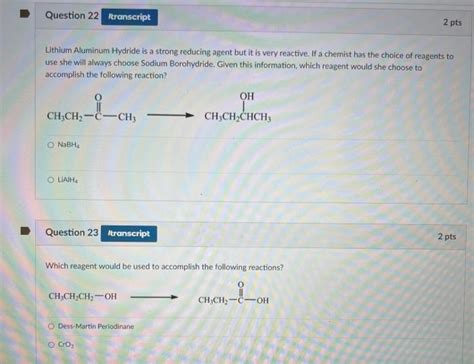 Lithium Aluminum Hydride Is A Strong Reducing Agent