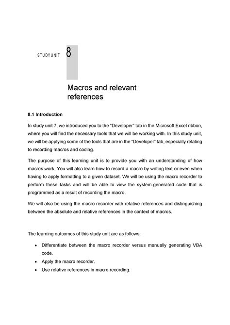 Vba 2 Part 2 Of Helping Know Vba S T U D Y U N I T 8 25 Macros And Relevant References 8
