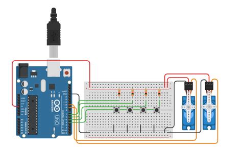 Circuit Design Pulsadores Y Servomotores Tinkercad