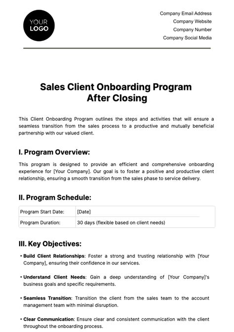 Free Sales Client Onboarding Program After Closing Template To Edit Online