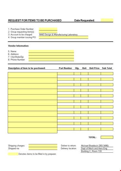 Purchase Order Request Form Excel Format