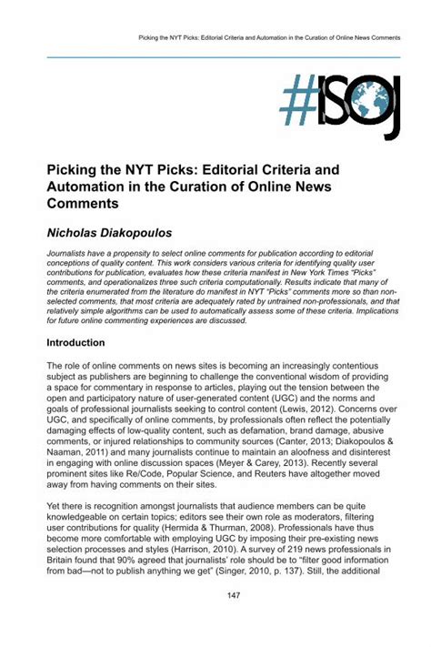 Pdf Picking The Nyt Picks Editorial Criteria And Automation In The