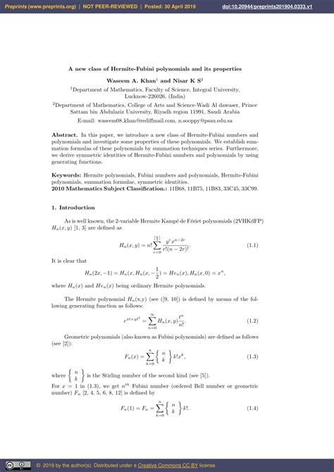 Pdf A New Class Of Hermite Fubini Polynomials And Its Properties
