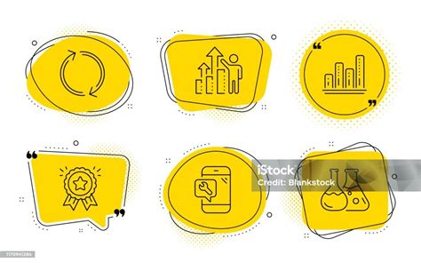 그래프 차트 직원 결과 및 전화 수리 아이콘 세트 충성도 상 새로 고침 및 화학 실험실 표지판 벡터 개발에 대한 스톡 벡터 아트