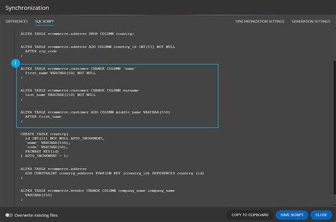 Generating Synchronization SQL Scripts In Luna Modeler
