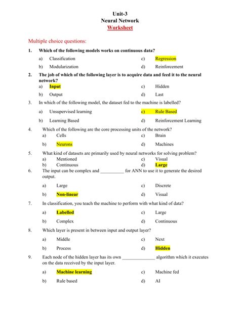 Neural Networks Worksheet Ai Fundamentals