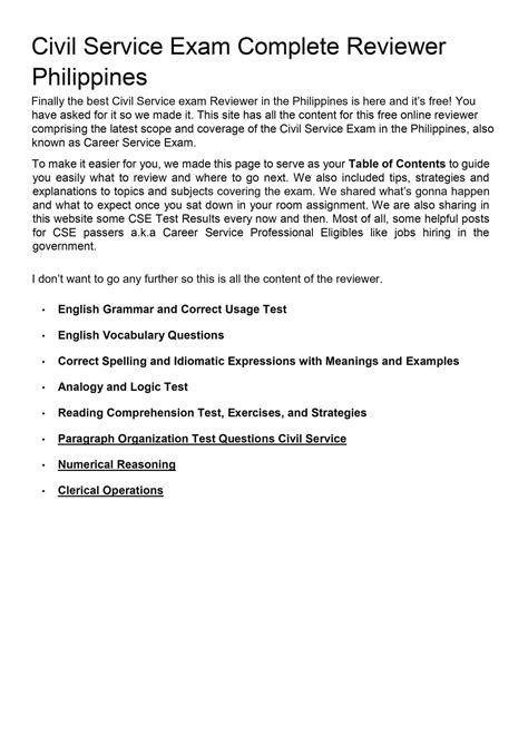 Civil Service Exam 2025 Community Civil Service Exam Reviewer With