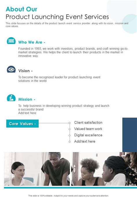 About Our Product Launching Event Services One Pager Sample Example Document Presentation