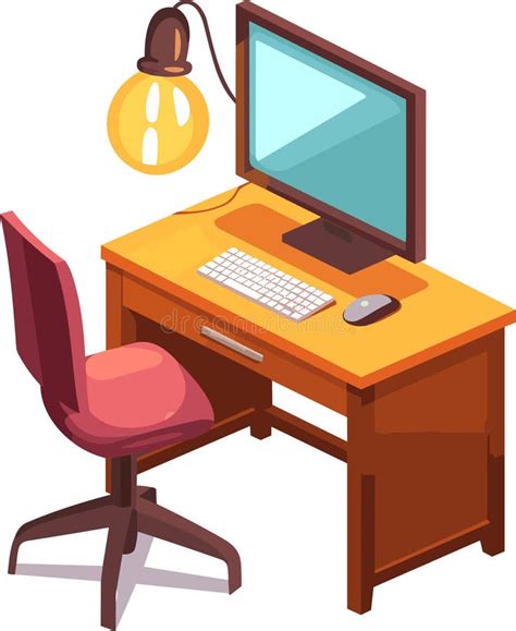 Office Desk With Computer And Lamp Modern Business Workplace Home
