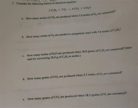 Solved 2 Consider The Following Balanced Chemical Equation