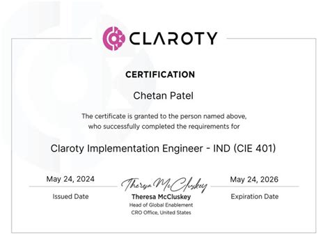Claroty Implementation Engineer Cie 401 Certification Completed Successfully Chetan Patel
