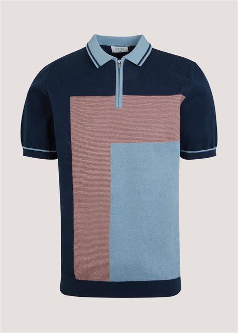 Navy And Pink Square Print Polo Shirt Matalan