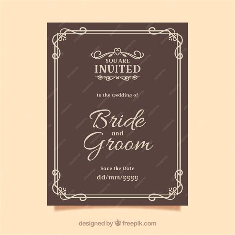 복고 스타일 빈티지 웨딩 카드 템플릿 무료 벡터