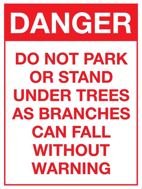 Danger Do Not Park Or Stand Under Trees Sign New Signs
