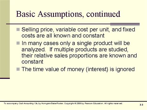 Chapter 3 Costvolumeprofit Cvp Analysis Basic Assumptions N