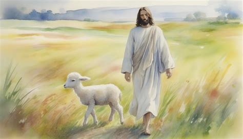 Premium Psd Watercolor Painting Of Jesus Christ Walking With A Lamb