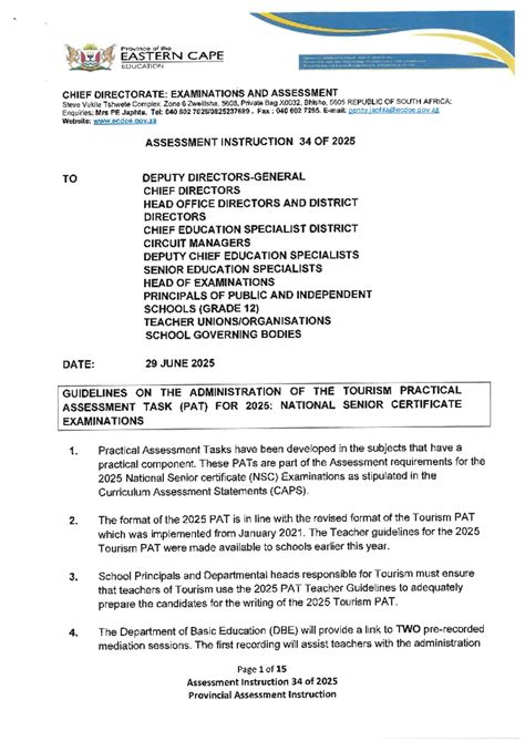 2025 Nsc Tourism Practical Assessment Task Pat Guidelines Studocu