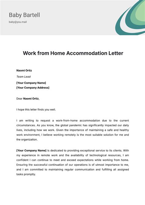Free Work From Home Accommodation Letter Template To Edit Online