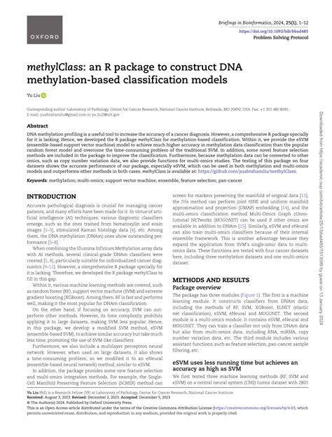 Pdf Methylclass An R Package To Construct Dna Methylation Based