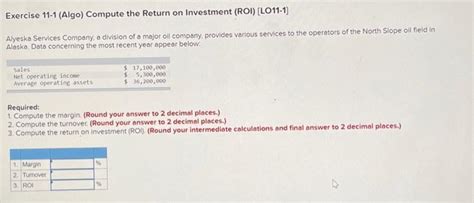solved exercise 11 1 algo compute the return on investment