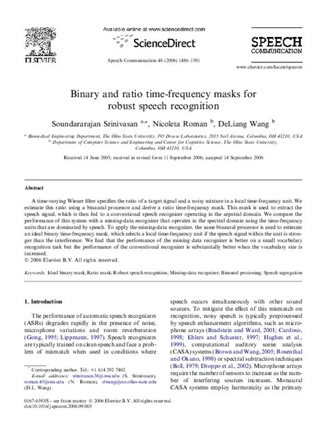 Pdf Binary And Ratio Time Frequency Masks For Robust Speech