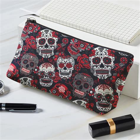 여자의 메이크업 가방 개인화 된 해골 패턴 화장품 가방 숙 녀 휴대용 여행 화장품 주최자 가방 지퍼와 함께코스메틱 백 And 케이스 Aliexpress