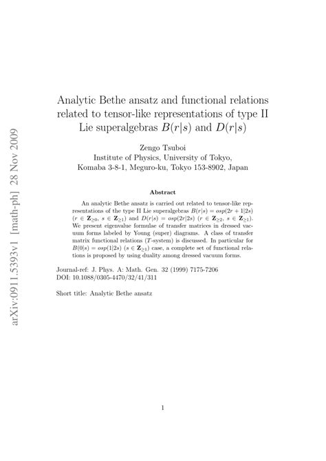 Pdf Analytic Bethe Ansatz And Functional Relations Related To Tensor Like Representations Of