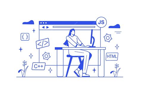 Premium Vector Programing Software Line Concept With People Scene In The Flat Cartoon Style A