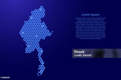 미얀마 지도 배너 포스터 인사말 카드 노드와 공간 별과 패턴 기하학적 배경을 반복 파란색 삼각형에서 추상적 인 회로도 벡터