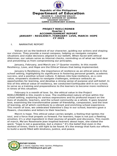 1st Quarter Ar In Project Rdneb Gamis Es Pdf Love Psychological