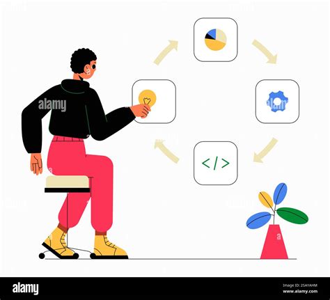 Male Character Engaging In Software Development Process In Flat Vector