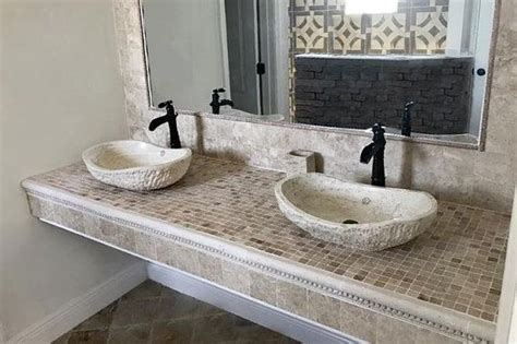 Chiseled Travertine Bathroom Vessel Sink Oval Canoe Shape 100