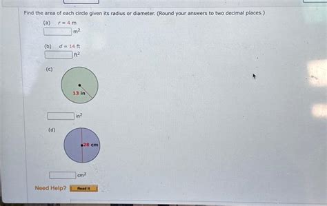 Solved Find The Area Of Each Circle Given Its Radius Or Chegg