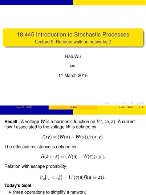 18445 Introduction To Stochastic Processes Lecture 9 Random Walk On Networks 2 Pdf Graph