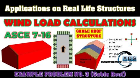 Example Problem 3 Gable Roof Building For Wind Load Calculations Using Asce 7 16 Youtube