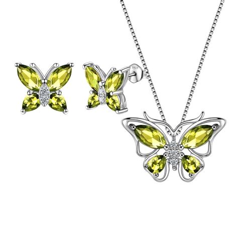 Green Butterfly Jewelry Peridot August Birthstone Jewelry Set Fine