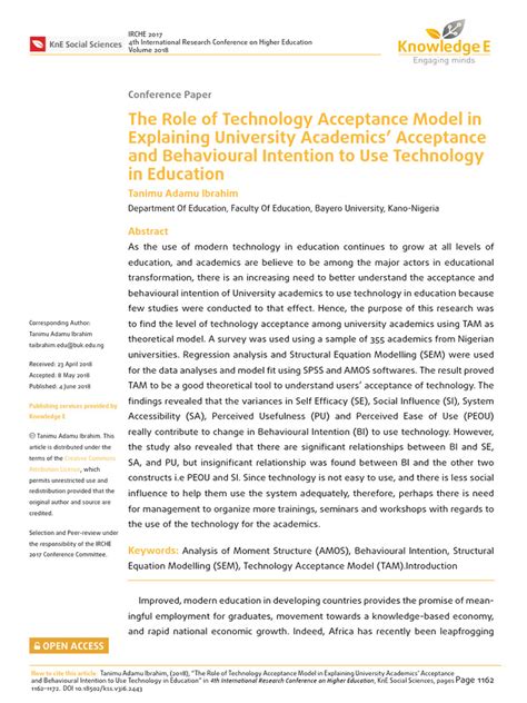 The Role Of Technology Acceptance Model In Explaining University Academics Acceptance And