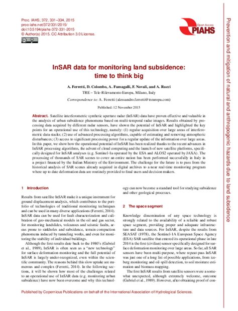 Pdf Insar Data For Monitoring Land Subsidence Time To Think Big