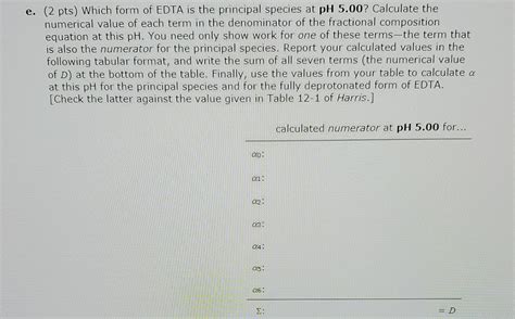 (2 pts) Which form of EDTA is the principal species | Chegg.com