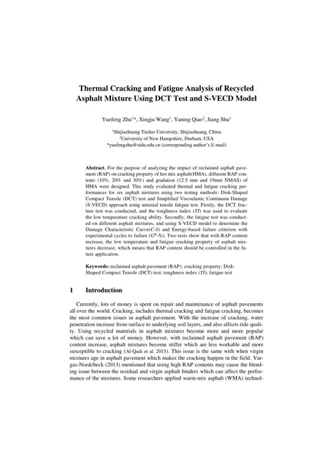 Pdf Thermal Cracking And Fatigue Analysis Of Recycled Asphalt Mixture Using Dct Test And S